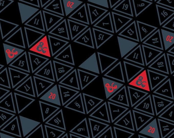 Dungeons & Dragons Fabric -- Dark Gray 20-sided Die Faces and Red Dnd ...