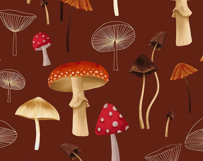 Mushroom Fabric Mushroom Season by Ikerpazstudio Green Orange Fungus ...
