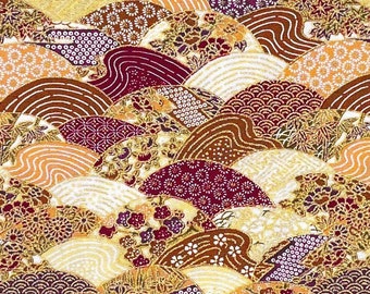 Japanese Fabric Traditional Kimono Clam Pattern in Blues, Black and ...