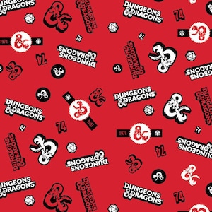 Dungeons & Dragons Fabric -- Dnd Logos Scattered on Red -- 100% Cotton ...