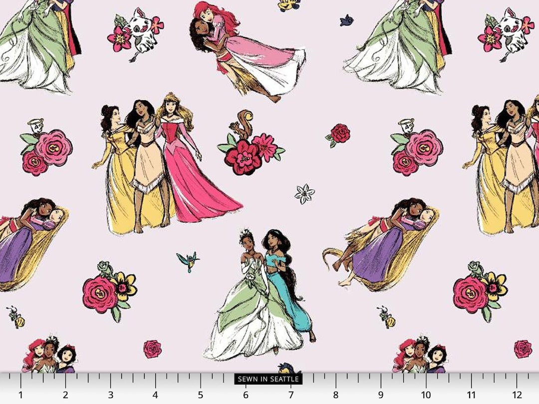 Disney Princess Fabric -- Disney Princesses With Their Animals Friends ...