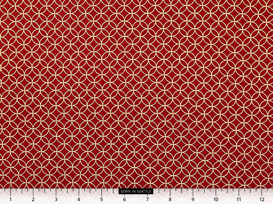 Japanese Fabric Metallic Gold Traditional Japanese Pattern on Brick Red ...
