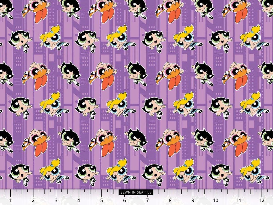 Powerpuff Girls Fabric the Powerpuff Girls Poses on Purple Urban ...