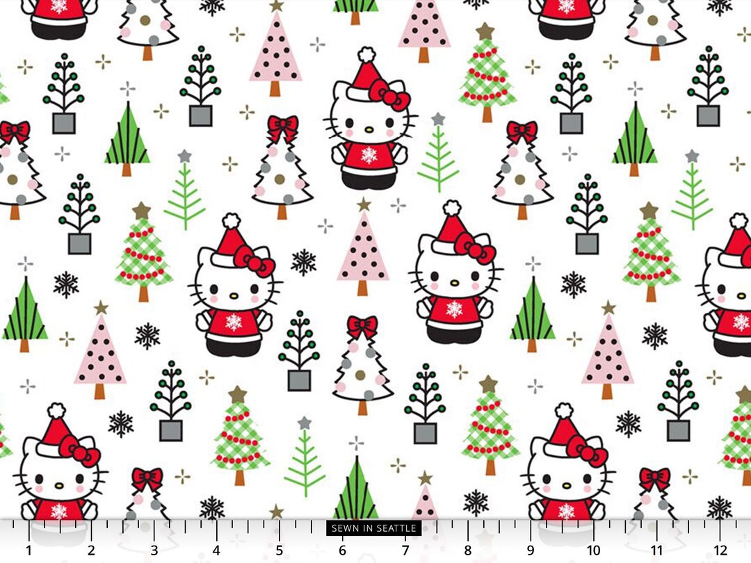 Christmas Hello Kitty Fabric -- Hello Kitty and Christmas Trees ...