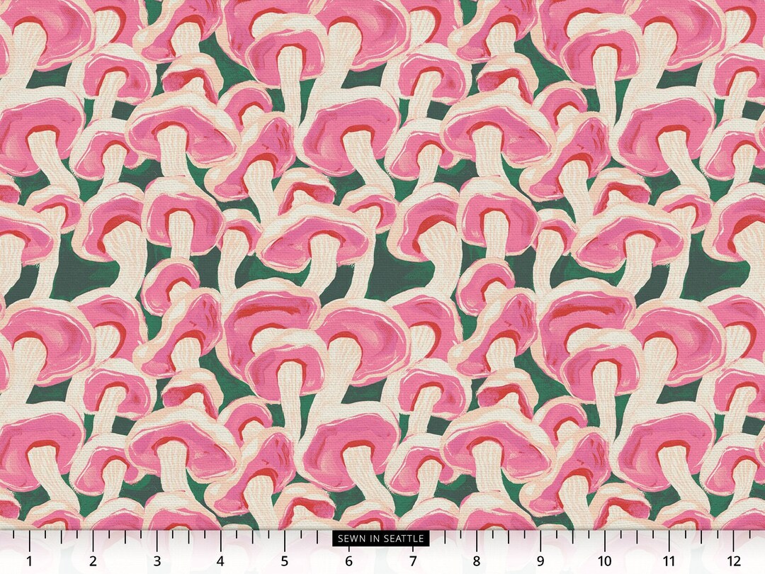 Mushroom Fabric -- Dancing Mushrooms -- Pink and White Mushroom on ...
