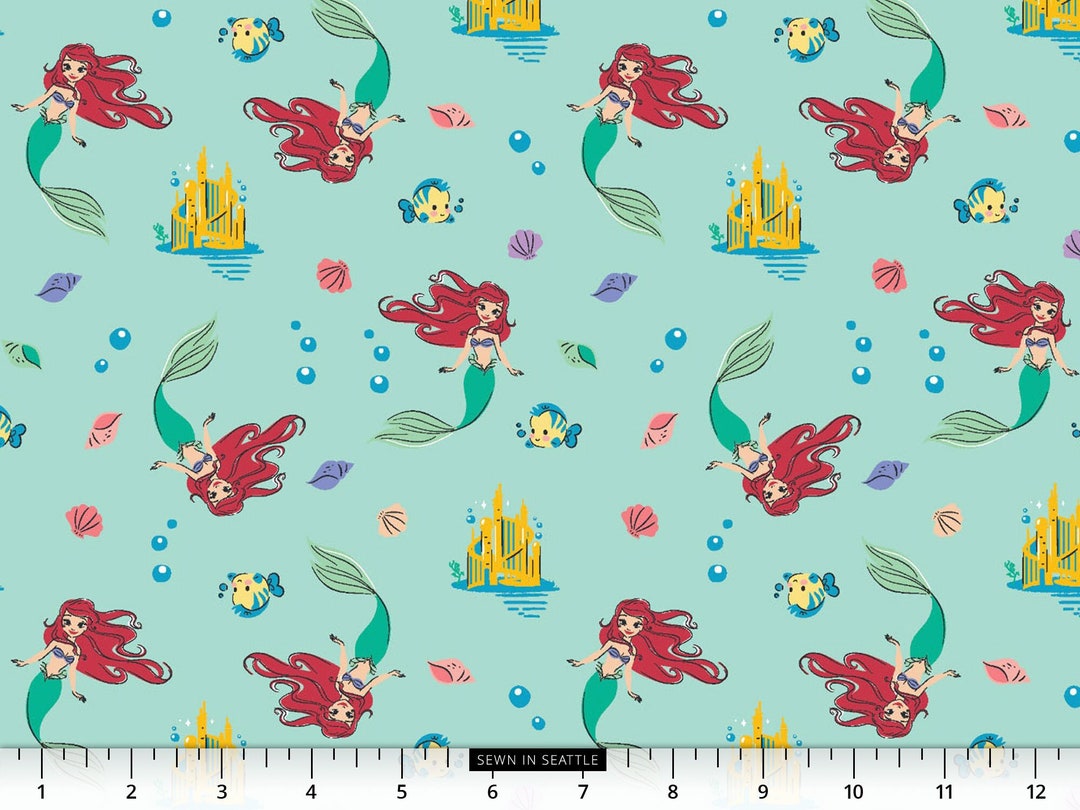 Disney Princess Fabric -- Ariel From the Little Mermaid on Seafoam ...