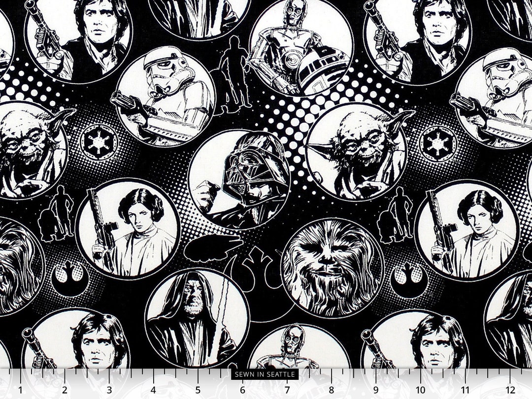 STAR WARS Fabric Star Wars Characters in Circles Repeated in Black and ...