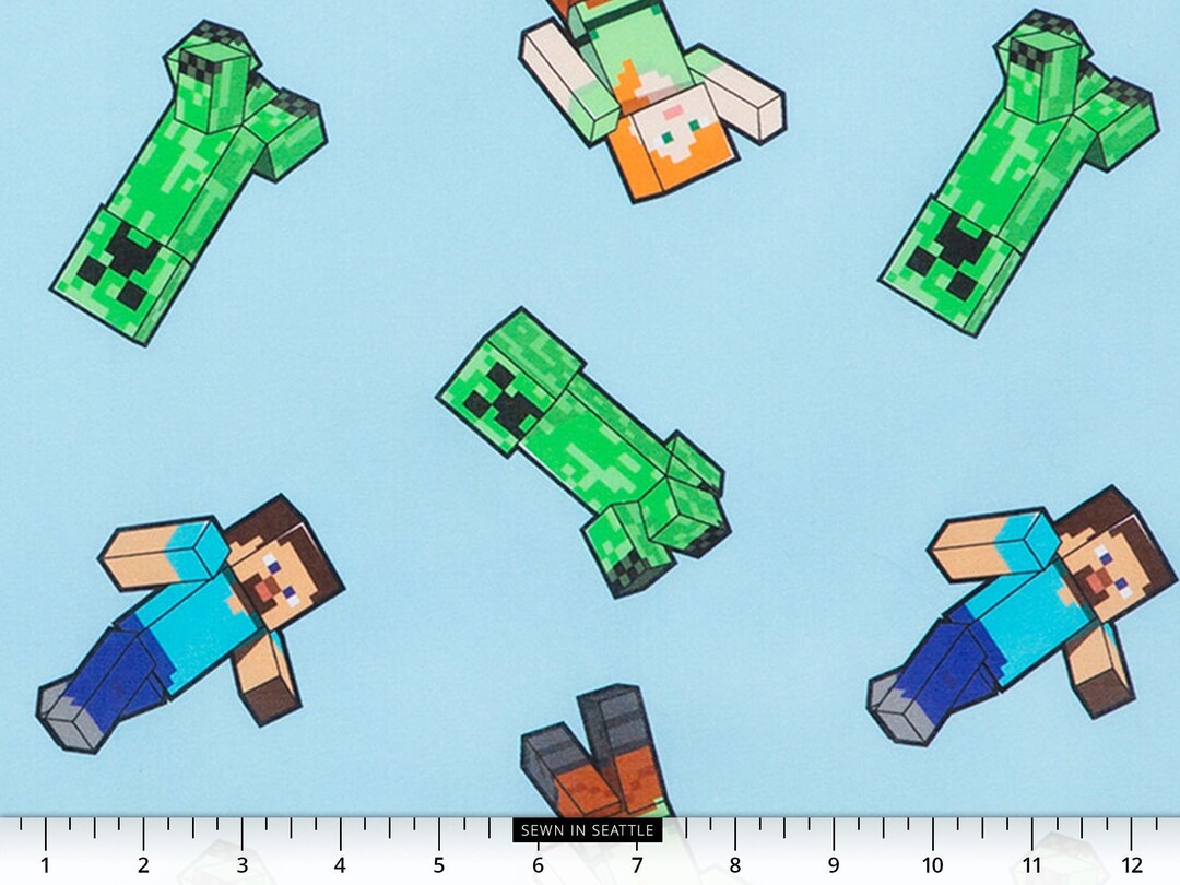 MINECRAFT Fabric -- Minecraft Steve, Alex, and Creeper Mobs on Light ...