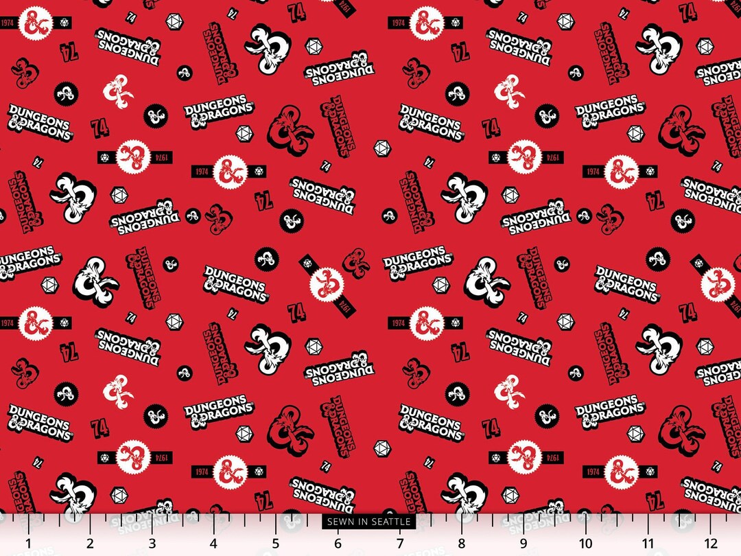 Dungeons & Dragons Fabric -- Dnd Logos Scattered on Red -- 100% Cotton ...