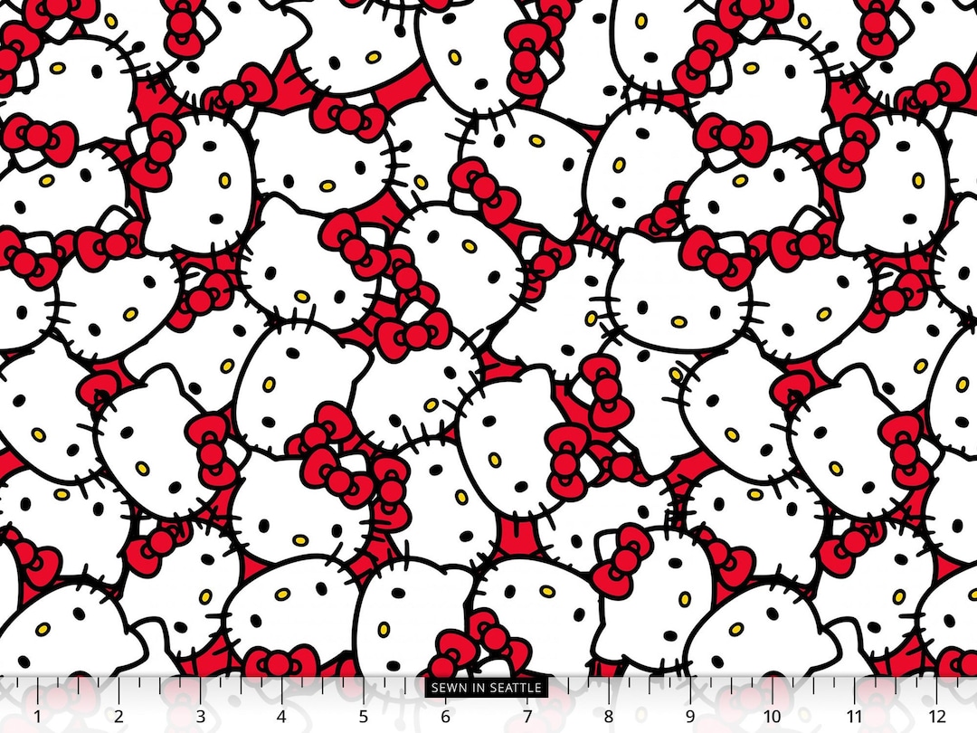 Hello Kitty Fabric -- Hello Kitty Heads Packed on Red -- 100% Cotton ...