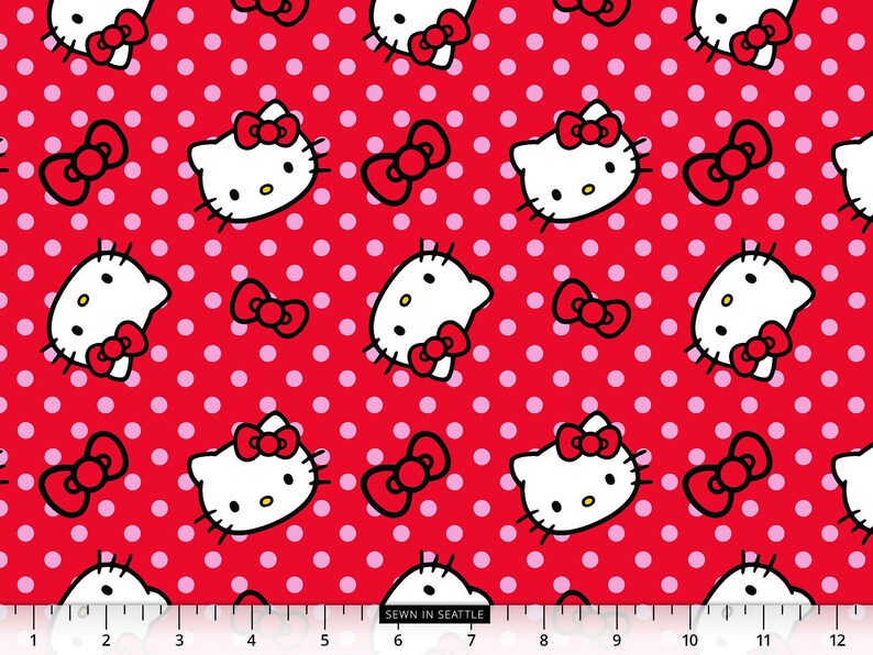 Hello Kitty Fabric Hello Kitty Bows and Pink Polka Dots - Etsy