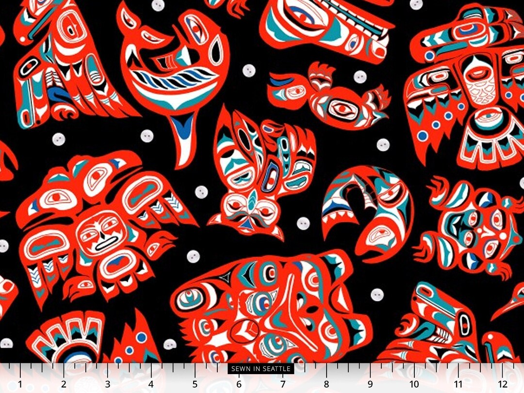 Animals in Northwest Native American Formline Art Style in Red With ...