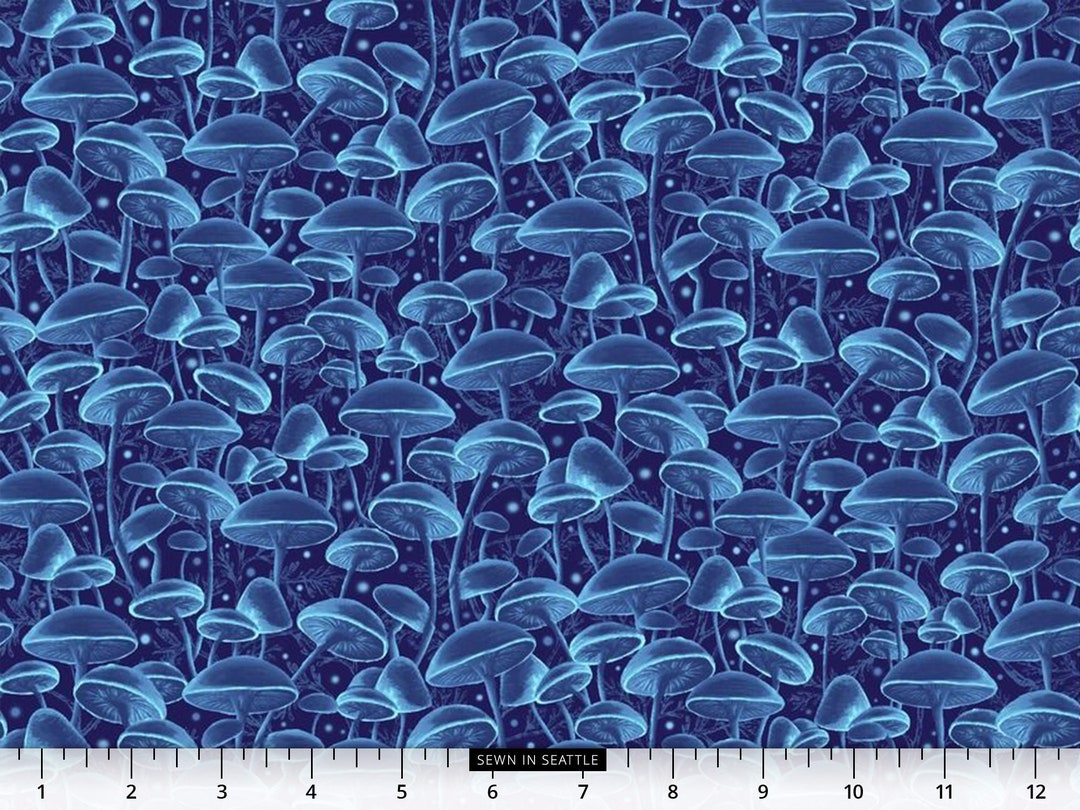 Mushroom Fabric -- Packed Monochromatic Mushrooms in Blue -- 100% ...