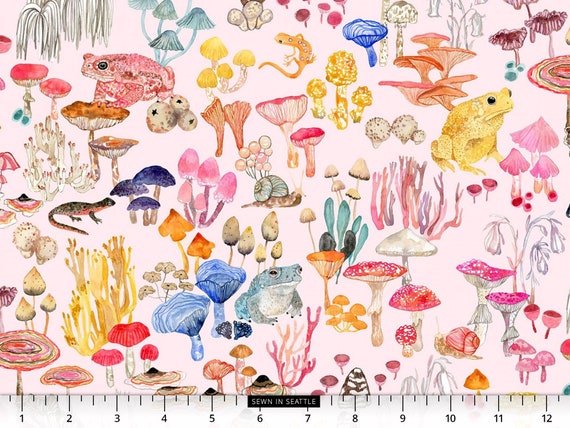 Mushroom Fabric Toads and Toadstools Coloful Mushrooms - Etsy