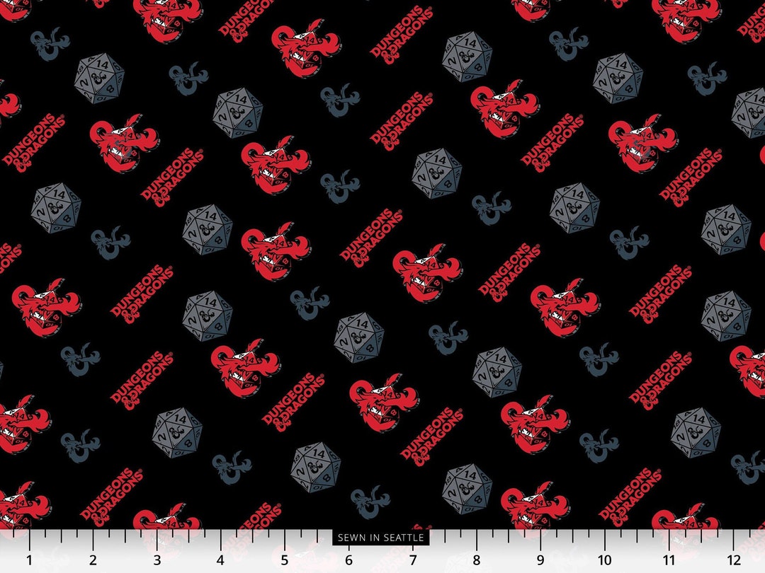 Dungeons & Dragons Fabric -- Dnd Logos and 20-sided Dice Repeated on ...