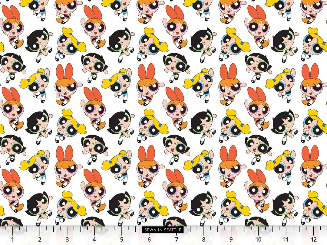 Powerpuff Girls Fabric the Powerpuff Girls Poses on White 100% Cotton ...