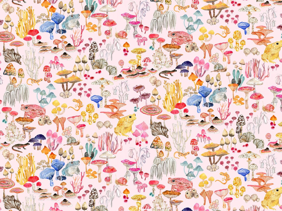 Mushroom Fabric Toads and Toadstools Coloful Mushrooms - Etsy