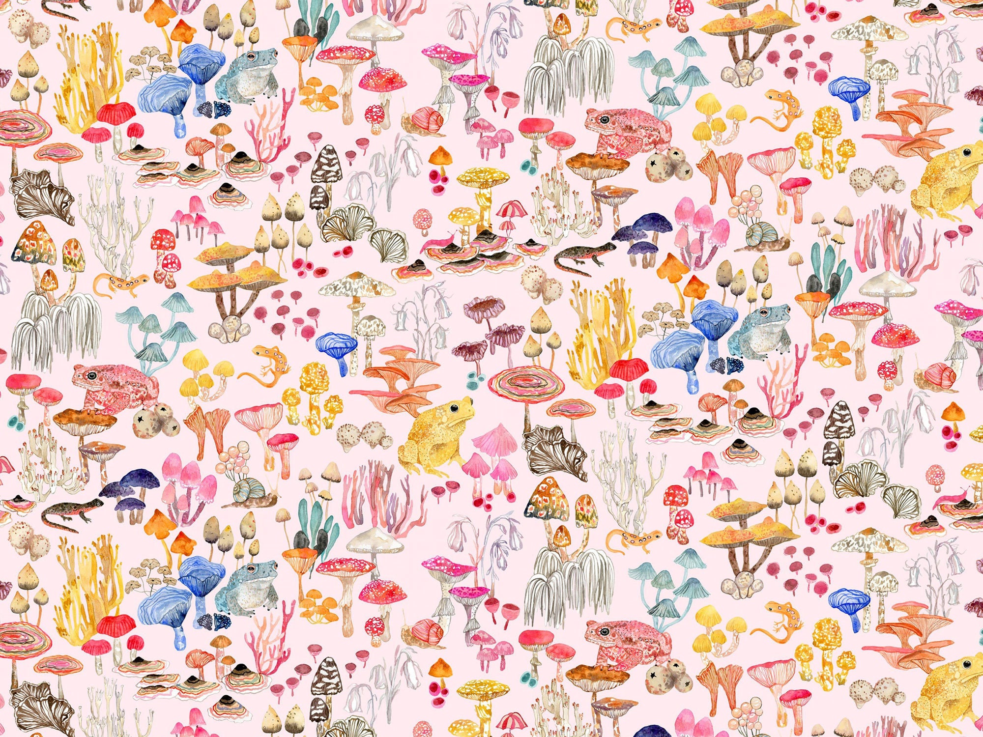 Mushroom Fabric Toads and Toadstools Coloful Mushrooms - Etsy