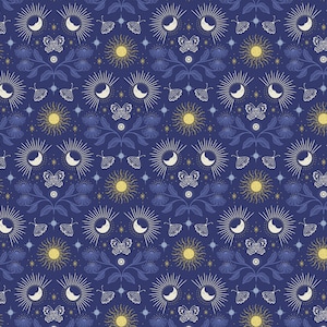 Celestial Garden of Moths, Moons, and Metallic Gold Suns and Stars on ...