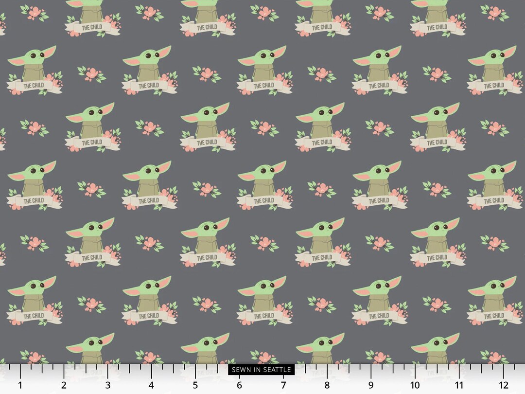 STAR WARS Fabric -- Baby Yoda Floral Fabric on Gray -- 100% Cotton ...