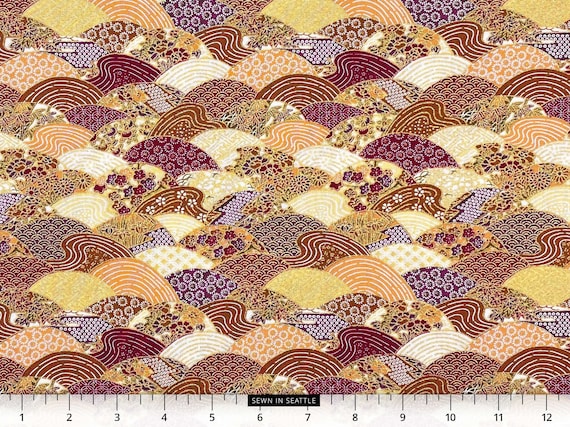 Japanese Fabric Metallic Gold Traditional Kimono Clam | Etsy