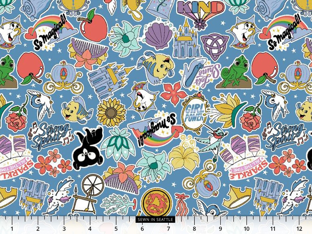 Disney Fabric -- Disney Icons Packed on Blue -- 100% Cotton Quilting ...