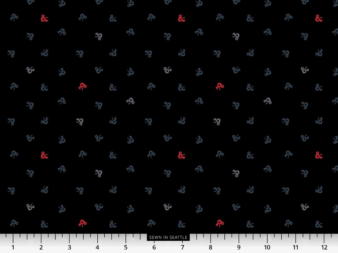 Dungeons & Dragons Fabric -- Dark Gray and Red Mini Dnd Logos Repeated ...