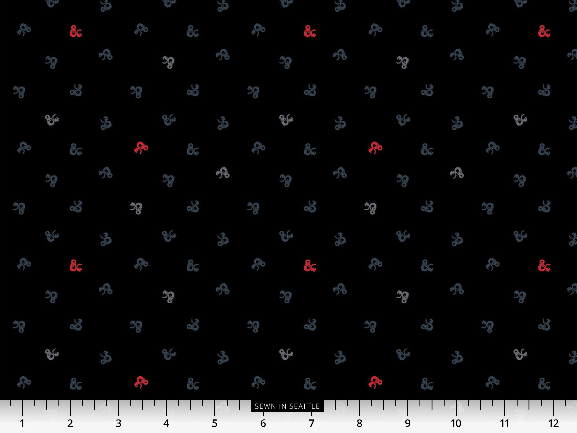 Dungeons & Dragons Fabric -- Dark Gray and Red Mini Dnd Logos Repeated ...