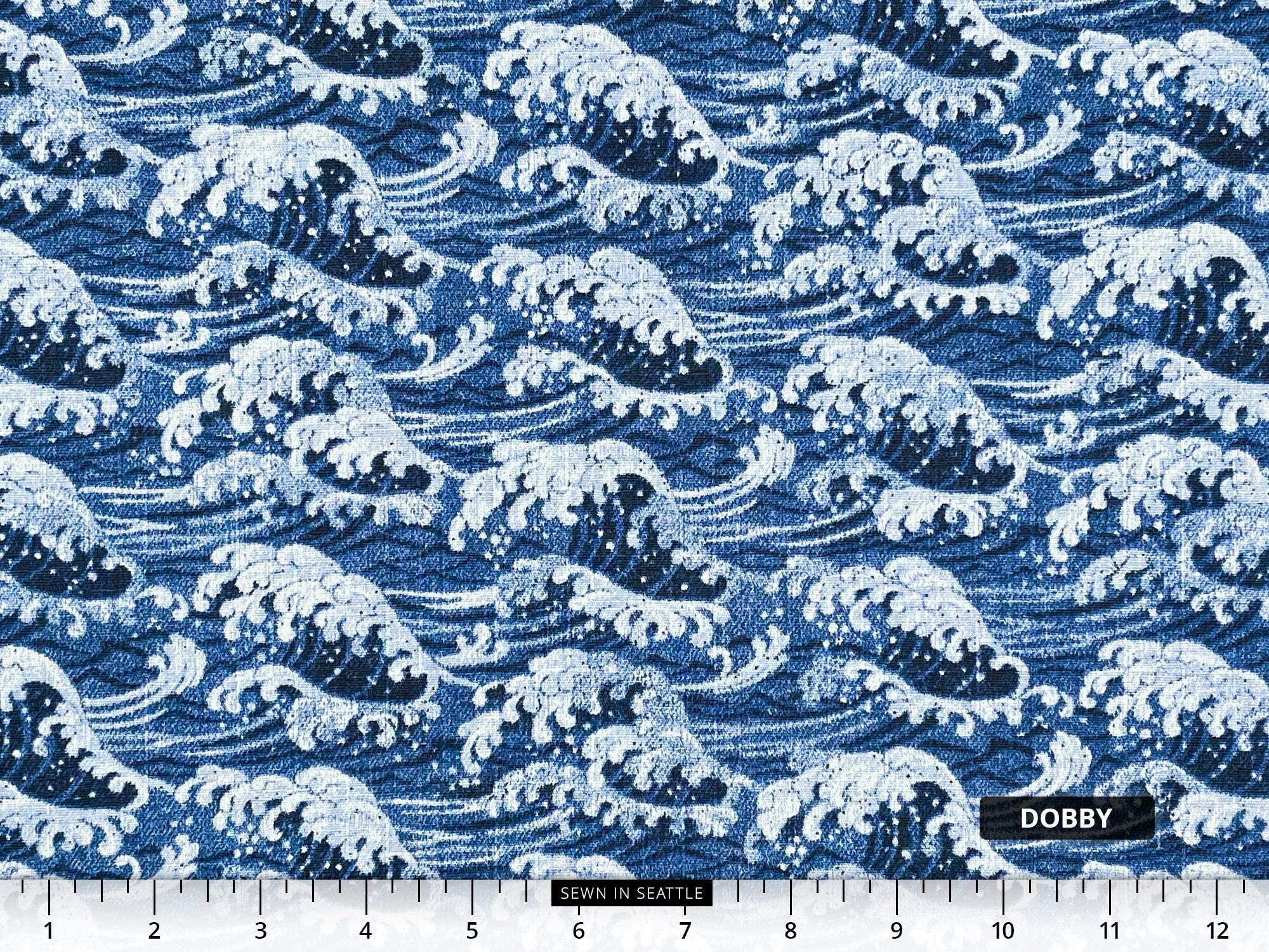 Japanese DOBBY Fabric Blue Waves Crashing on Textured - Etsy