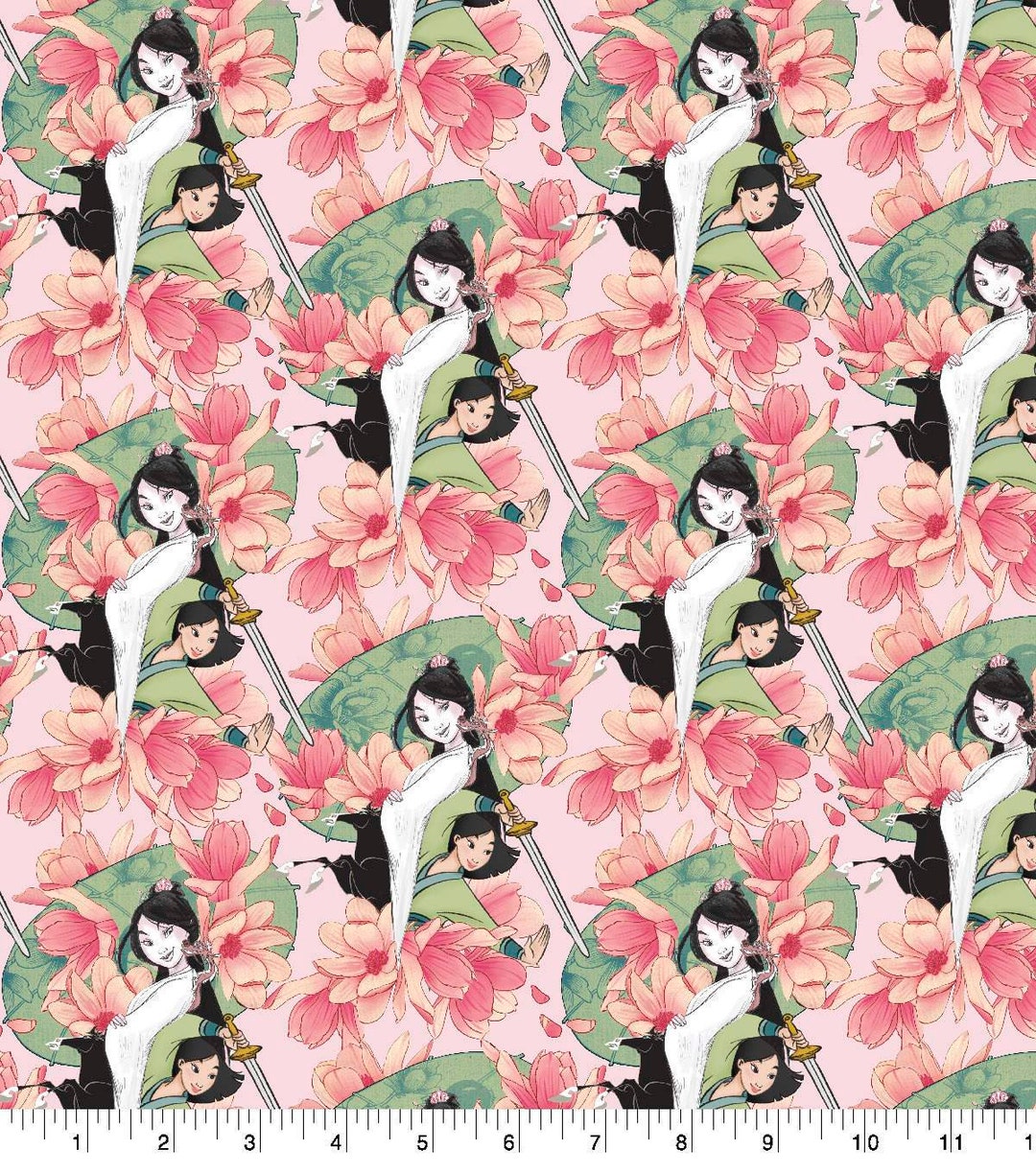 Disney Princess Fabric -- MULAN Floral Print -- 100% Cotton Quilting ...