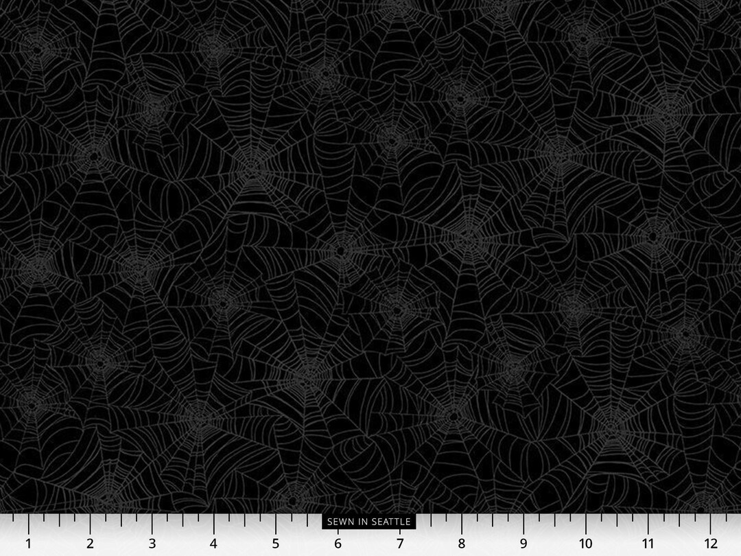 Halloween Fabric -- Dark Gray Spider Webs on Black Cotton -- 100% ...