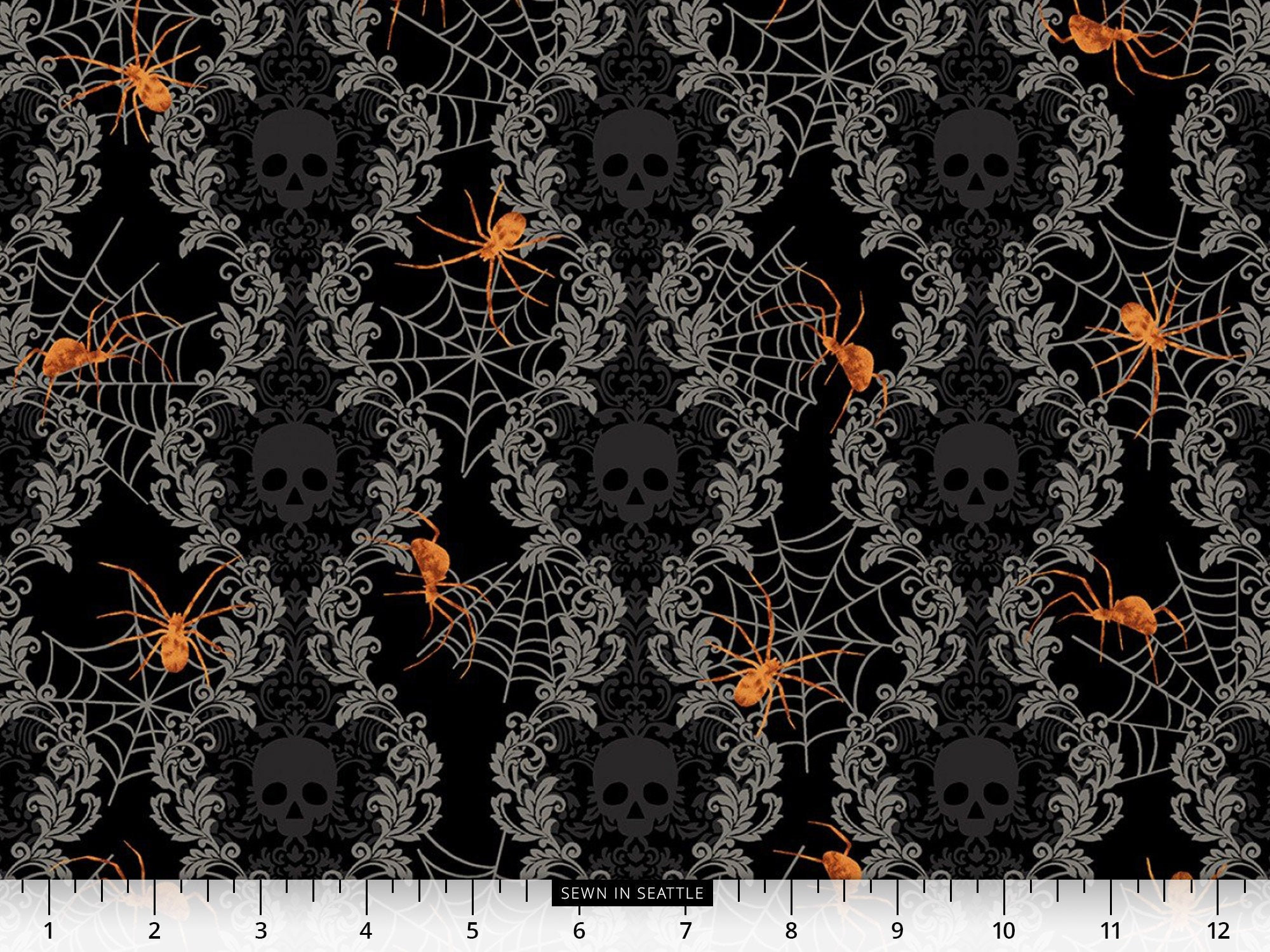 Halloween Fabric Spooky Damask Pattern With Skulls and - Etsy