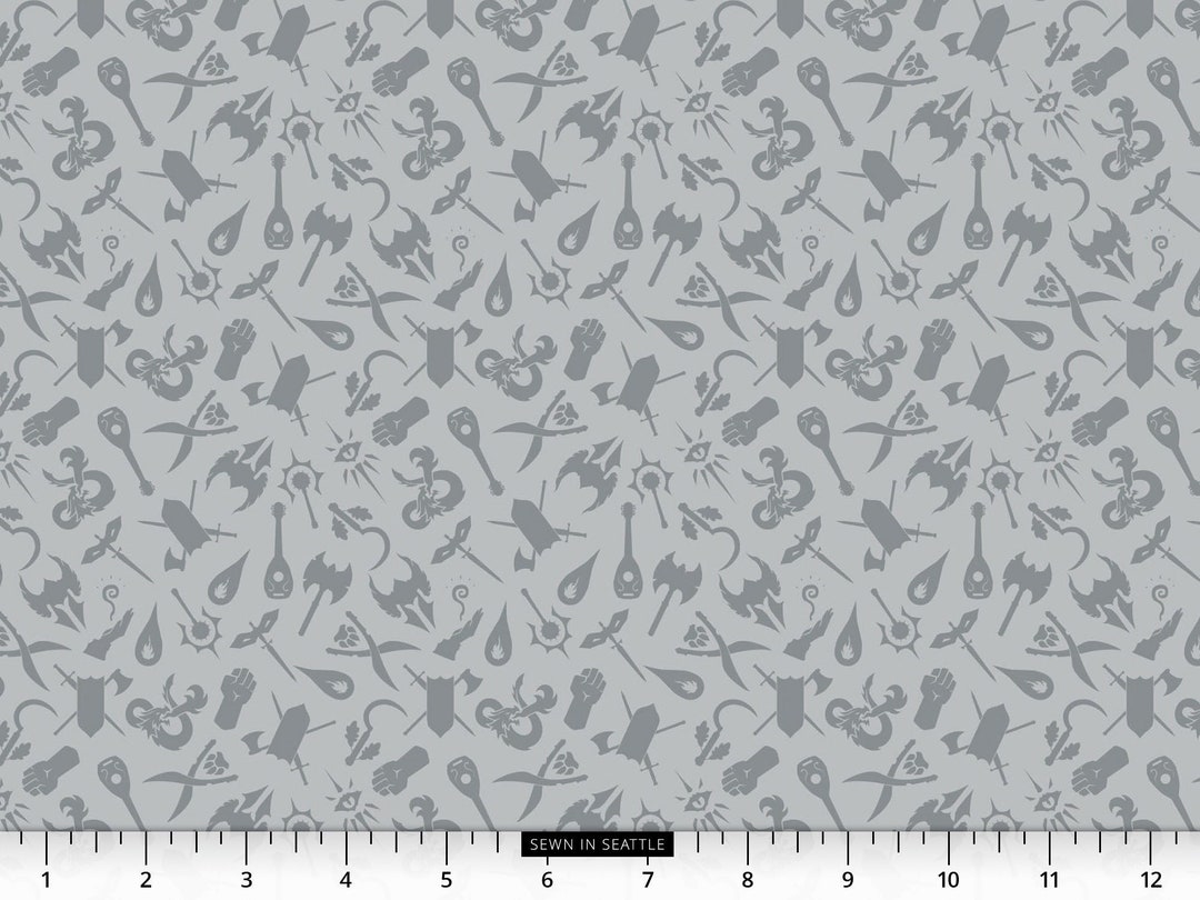 Dungeons & Dragons Fabric -- Gray Dnd Icons Scattered on Light Gray ...