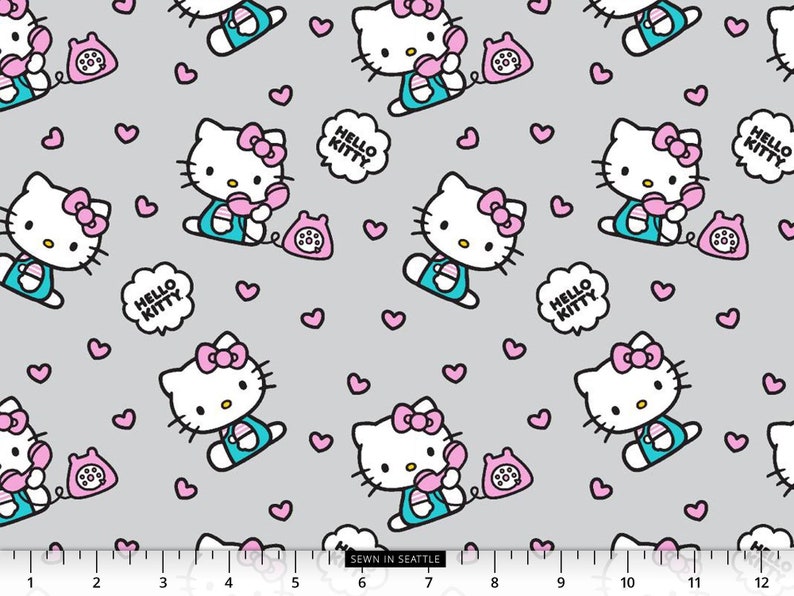 Hello Kitty Fabric -- Hello Kitty on the Phone With Pink Hearts on ...