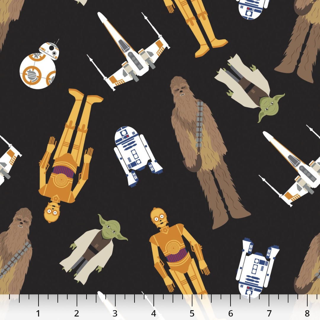 STAR WARS Fabric -- Star Wars Portraits Tossed in Space on Black -- 100 ...