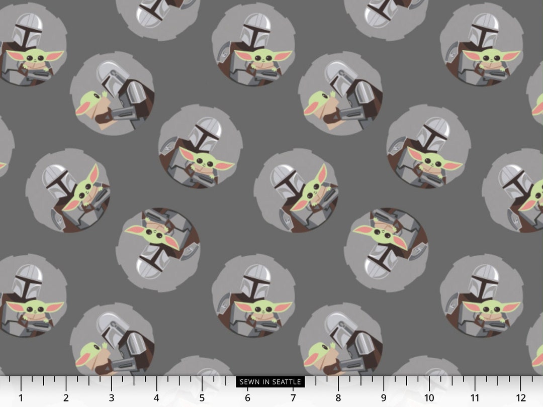 Star Wars Fabric Mando and Baby Yoda Tossed on Gray 100% Cotton ...