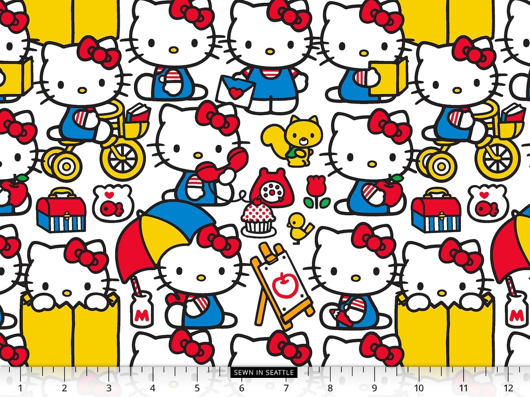 Hello Kitty Fabric -- Hello Kitty at Play Packed on White -- 100% ...