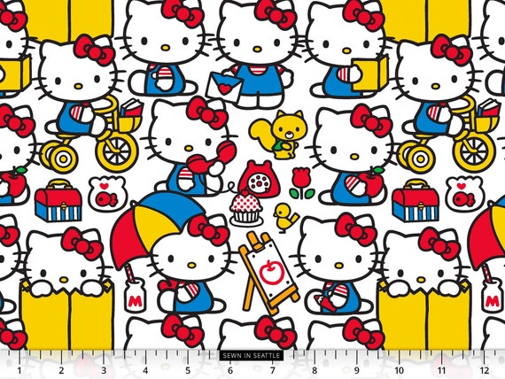Hello Kitty Fabric Hello Kitty at Play Packed on White - Etsy