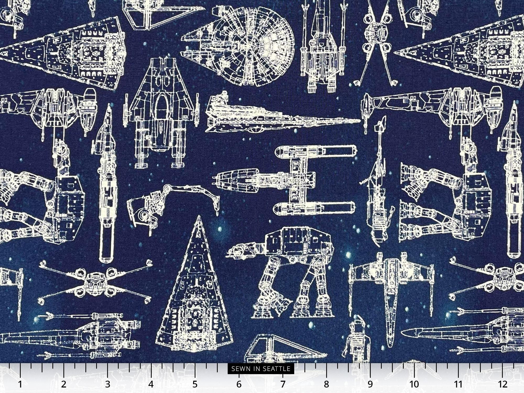STAR WARS Fabric Blueprint Drawings of Star Wars Spacecraft - Etsy