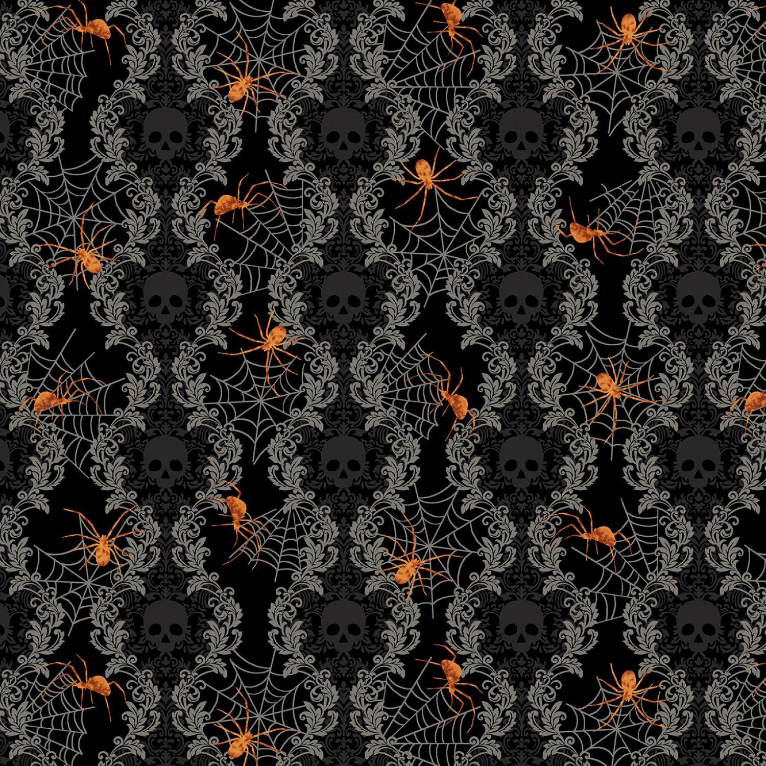 Halloween Fabric Spooky Damask Pattern With Skulls and - Etsy