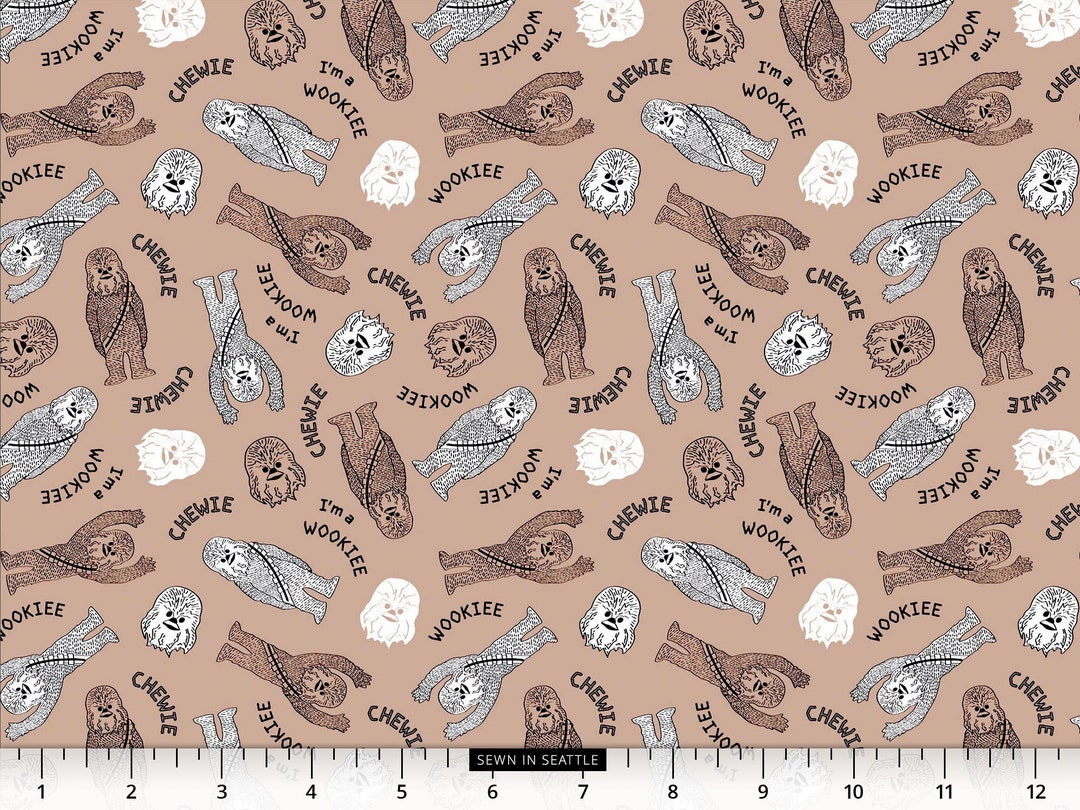 STAR WARS Fabric -- Sketched Chewbacca the Wookie Repeated on Light ...