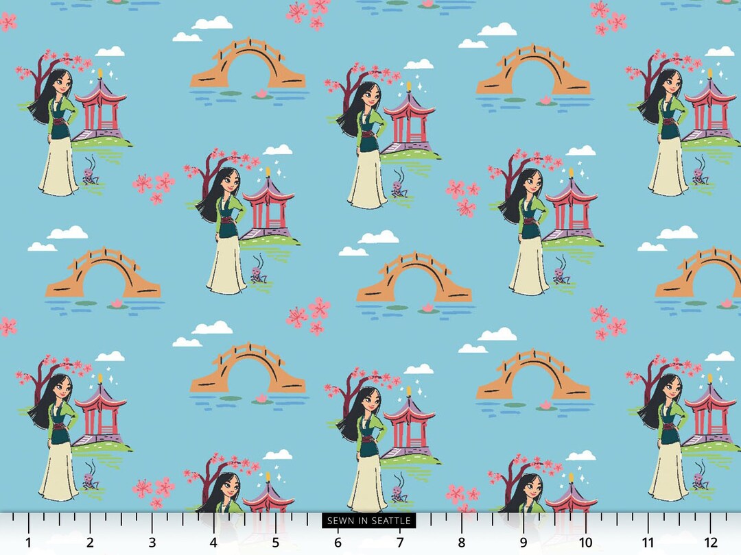 Disney Princess Fabric -- Mulan on Light Blue -- 100% Cotton Quilting ...