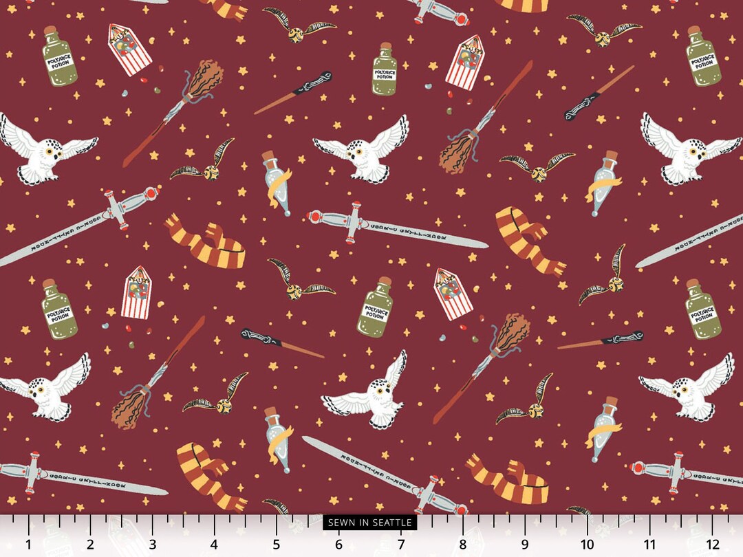 HARRY POTTER Fabric Gryffindor House Icons Repeated on Gryffindor Red ...