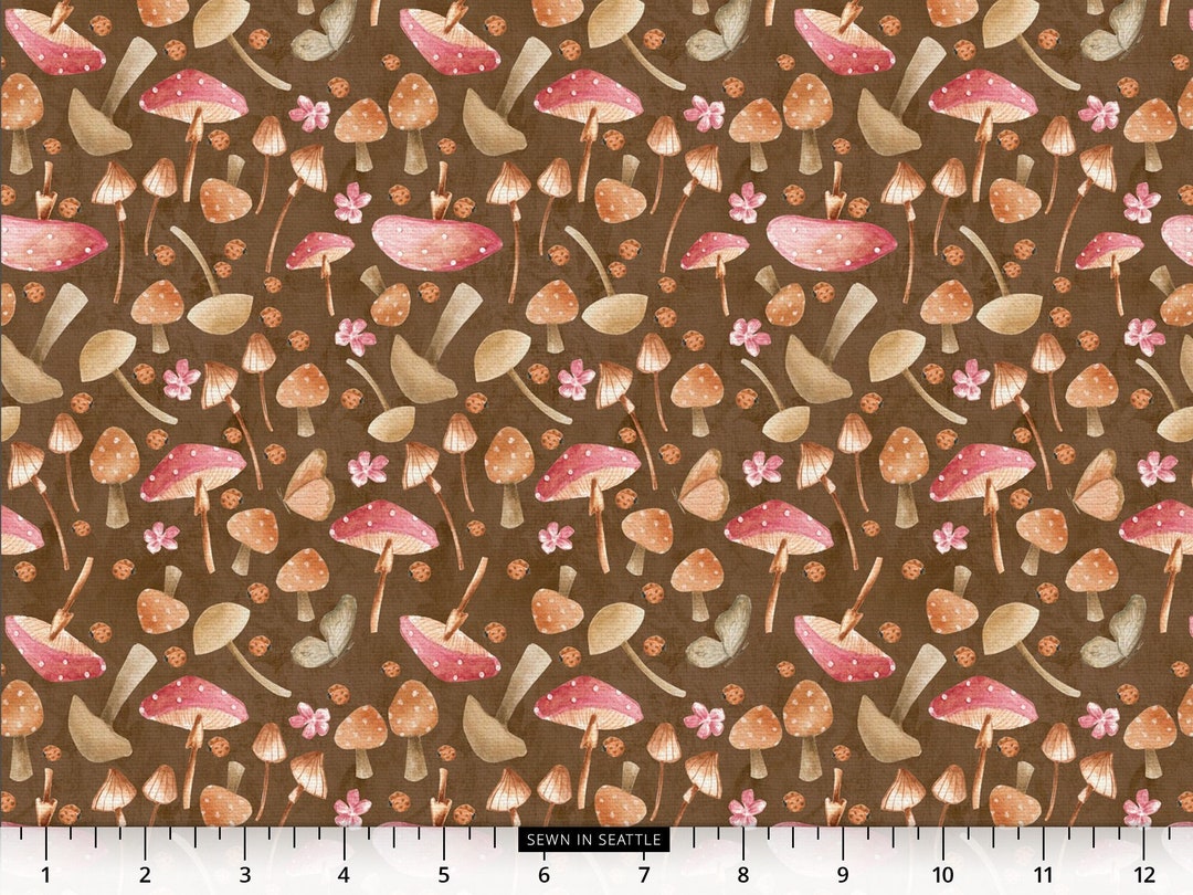 Mushroom Fabric -- Watercolor Mushrooms, Lady Bugs, and Butterflies ...