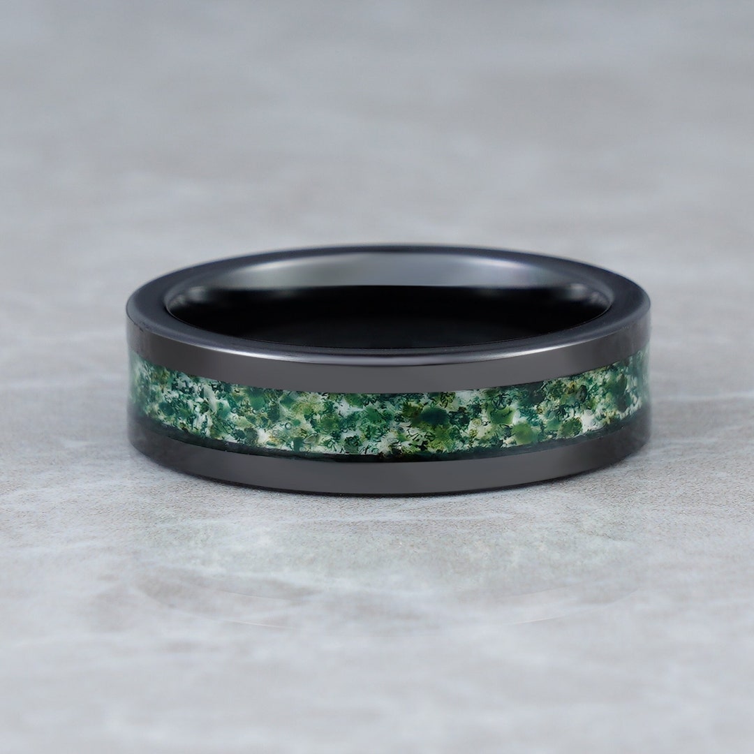 Natural Moss Agate Ring, Nature Inspired Ring, Men's & Women's Tungsten ...
