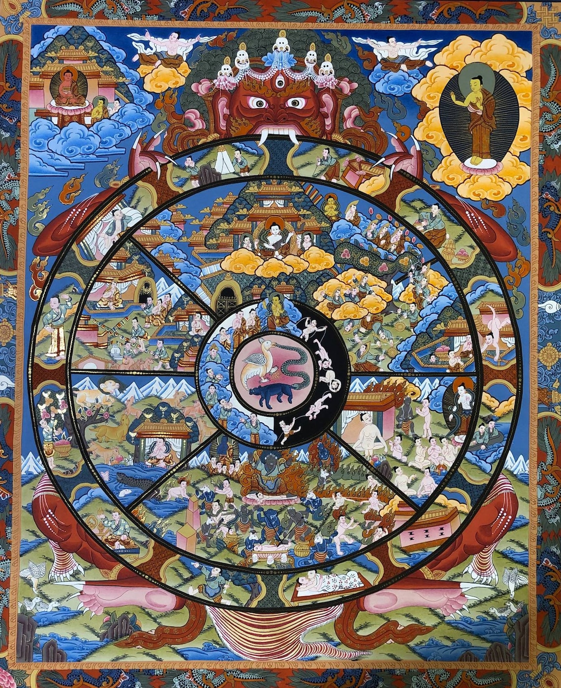 Genuine Hand Painted Tibetan wheel of life Bavachakra thangka | Etsy