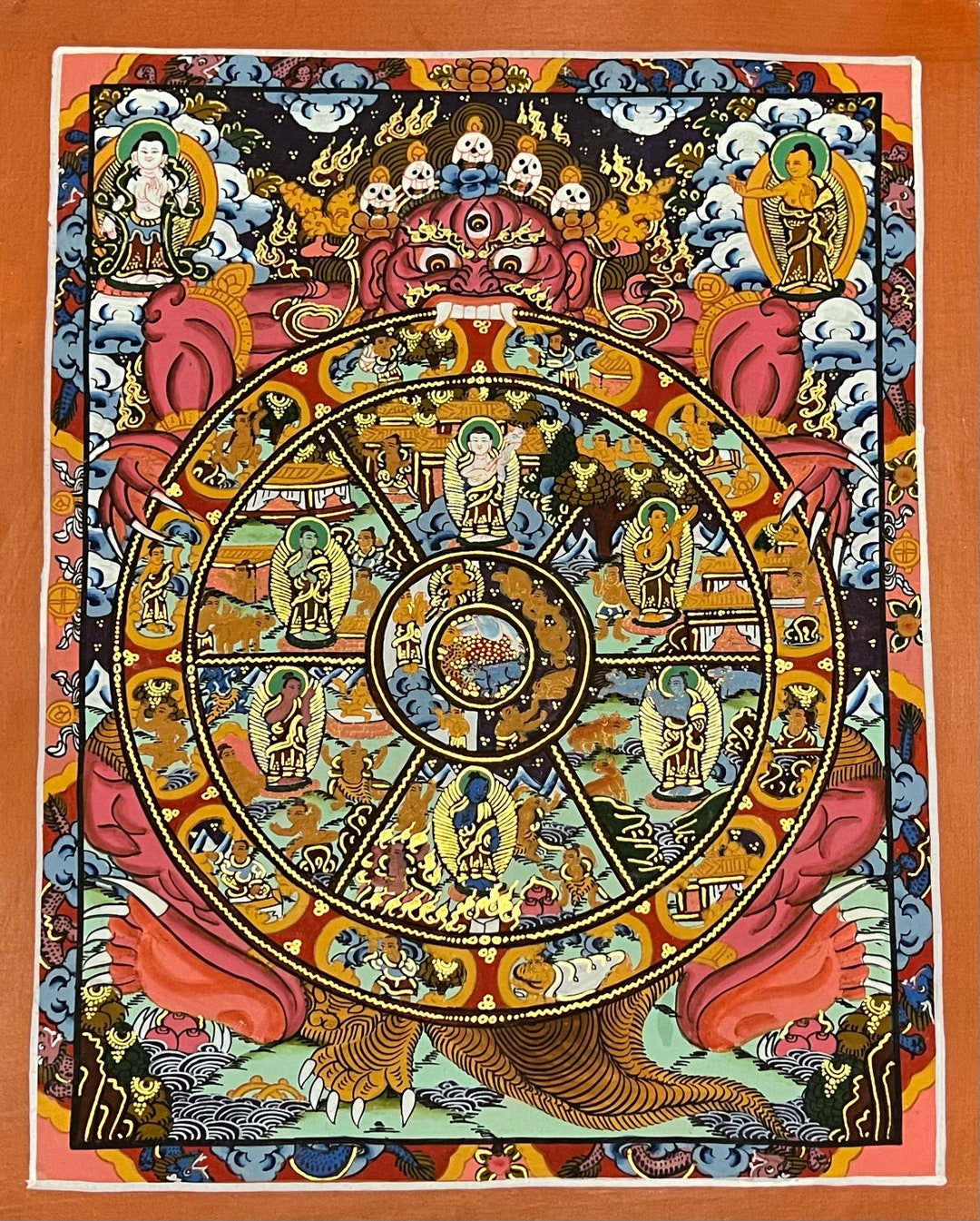 Genuine Hand Painted Tibetan Wheel of Life Mandala Thangka Thanka Gold ...
