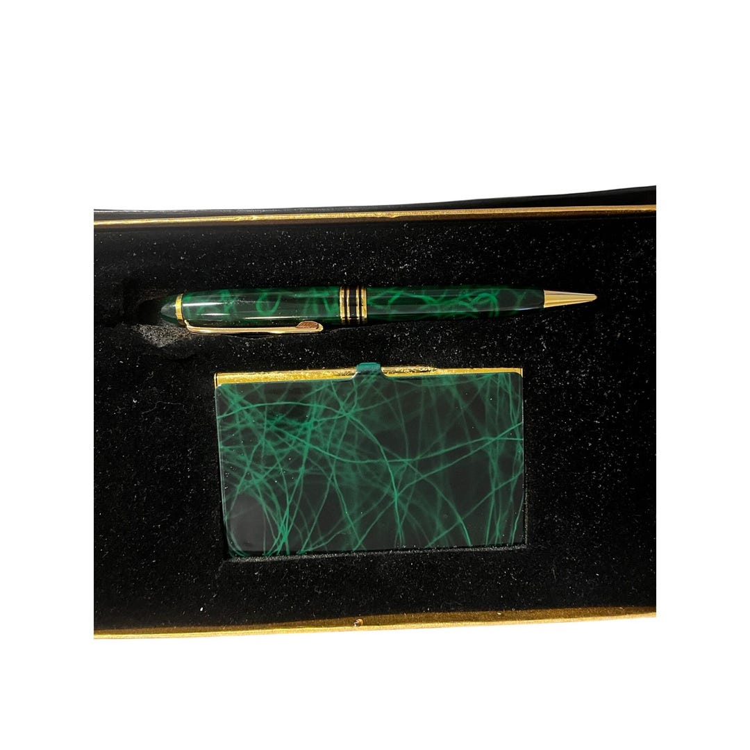 I.mark Green Marble Ballpoint Pen & Business Card Holder Set Vintage - Etsy
