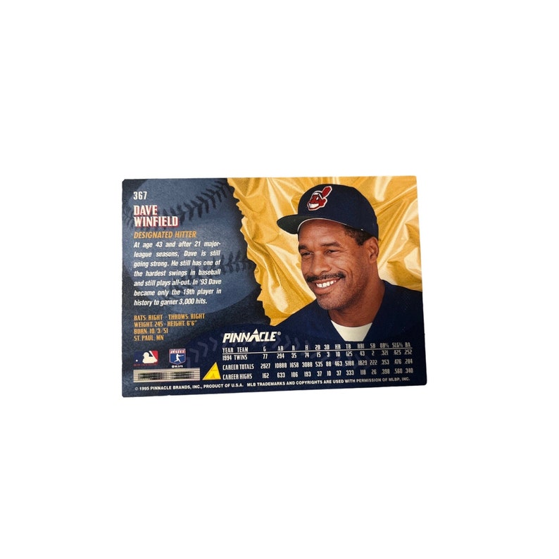 1995 Pinnacle MLB Baseball Trading Card Dave Winfield Cleveland Indians ...
