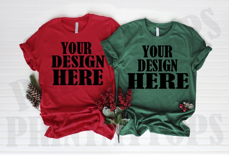 Mockup Tshirt Mockup Christmas Red Green Unisex Flat Shirt Mock up ...